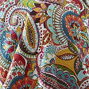 Levtex Home Rhapsody Quilt Set - King Quilt + Two King Pillow Shams - Paisley in Yellow Orange Red Green Blues - Quilt Size (106 x 92in.) and Pillow Sham Size (36 x 20in.)- Reversible Pattern - Cotton