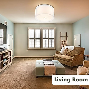 Hamilyeah Modern Drum Ceiling Light Fixture, 12inch Fabric Shade, Flush Mount 2 Bulb, Dimmable, Close to Ceiling, Bathroom Kitchen Bedroom Lighting