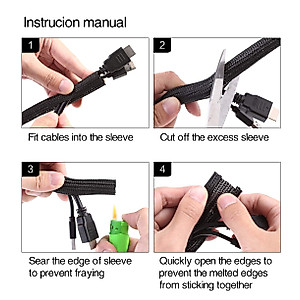 Keco 10ft – 1 inch Cable Management Sleeve Wire Loom Cord Protector – Self Wrap Cable Sleeve Split Sleeving Cord Organizer for TV Computer Automotive Office Home Entertainment – Black