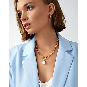 Cult of Sun Baroque Pearl Necklace 18K Gold Plated Tarnish Resistant Freshwater Pearl Necklace Gold Pearl Necklace Toggle Necklace Cultured Pearl Necklace Gold Toggle Necklace Chunky Pearl Necklace