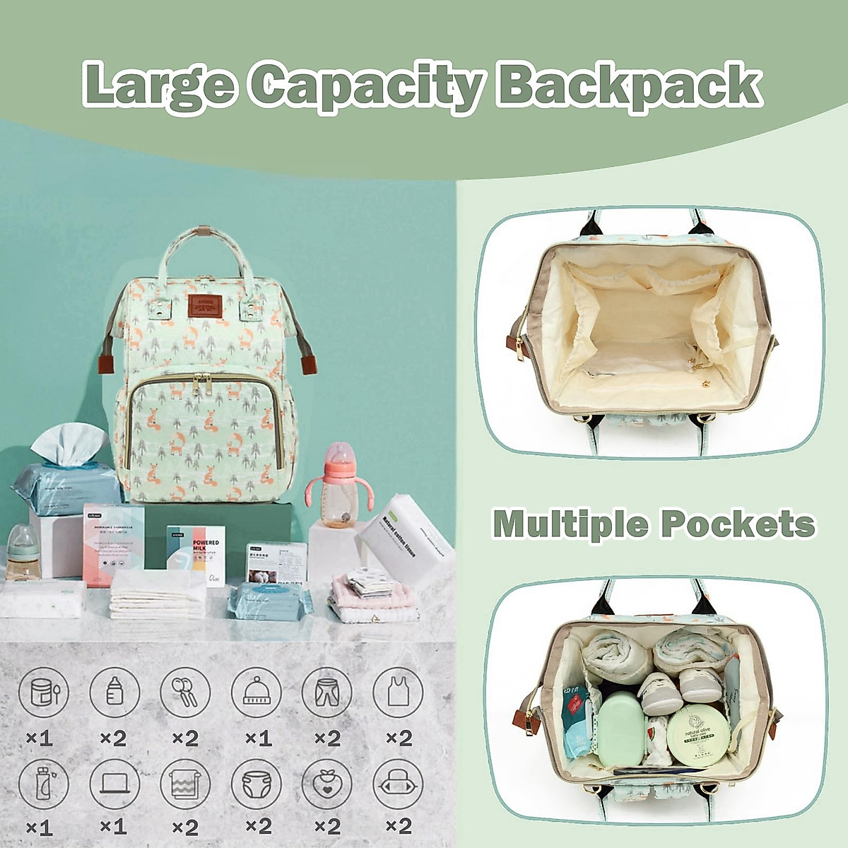 Armbq Baby Diaper Bag Backpack Multi-Function Waterproof Diaper Bag for Baby Care Travel Essentials Back Pack for Mom