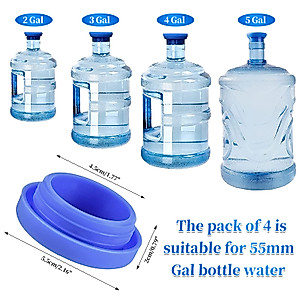 5 Gallon Water Bottle Caps Pack of 4, Silicone Replacement Caps for 5 Gallon Water Jug Reusable, No Spill 5 Gallon Water Jug Lids Leak Proof Fit 55mm Bottles