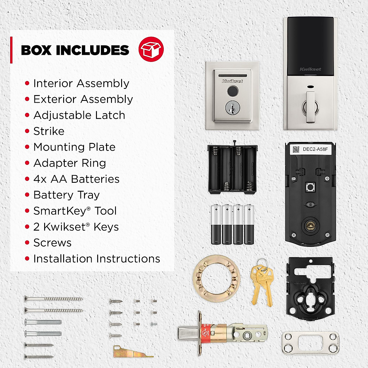 Kwikset Halo Touch Contemporary Square Wi-Fi Fingerprint Smart Lock No Hub Required featuring SmartKey Security in Satin Nickel (99590-003)