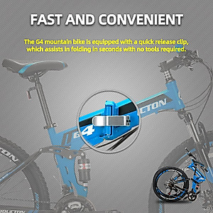 EUROBIKE YH-G4 Folding Mountain Bike for Adults 26 Inch Wheels 21 Speed Full Suspension Dual Disc Brakes Foldable Frame Bicycle (Blue)