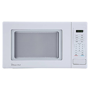 Magic Chef 0.9 Cubic Feet 900 Watt Stainless Countertop Microwave Oven for Compact Spaces with 6 Pre Programmed Cooking Modes, White