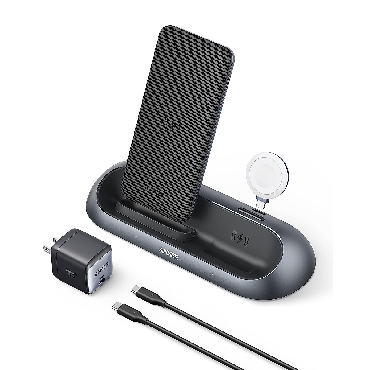Anker Multi-Device Detachable Wireless Charging Station, PowerWave Go 3-in-1 MFi Certified Stand for iPhone 14/14 Pro/14 Pro Max/13/13 Pro Max, Apple Watch, AirPods, and More