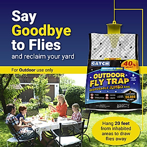 JUMBO Outdoor Fly Trap Bags (4 Pack), Disposable, Hanging Fly Catcher with Bait, Outdoor Use Fly Hunter Repellent Control Catcher Killer, Flies Trap for Barn, Farm, Mosquito, Bugs, Gnats, Ready to Use