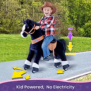Pony Cycle Kids Riding Toys Horse Ride-on Pony Rider (with Brake/ 36" Height/Size 4 for Age 4-8) Riding Walking Horse Toy Plush Giddyup Boys & Girls for Indoor & Outdoor Rocking Animal Brown Ux426
