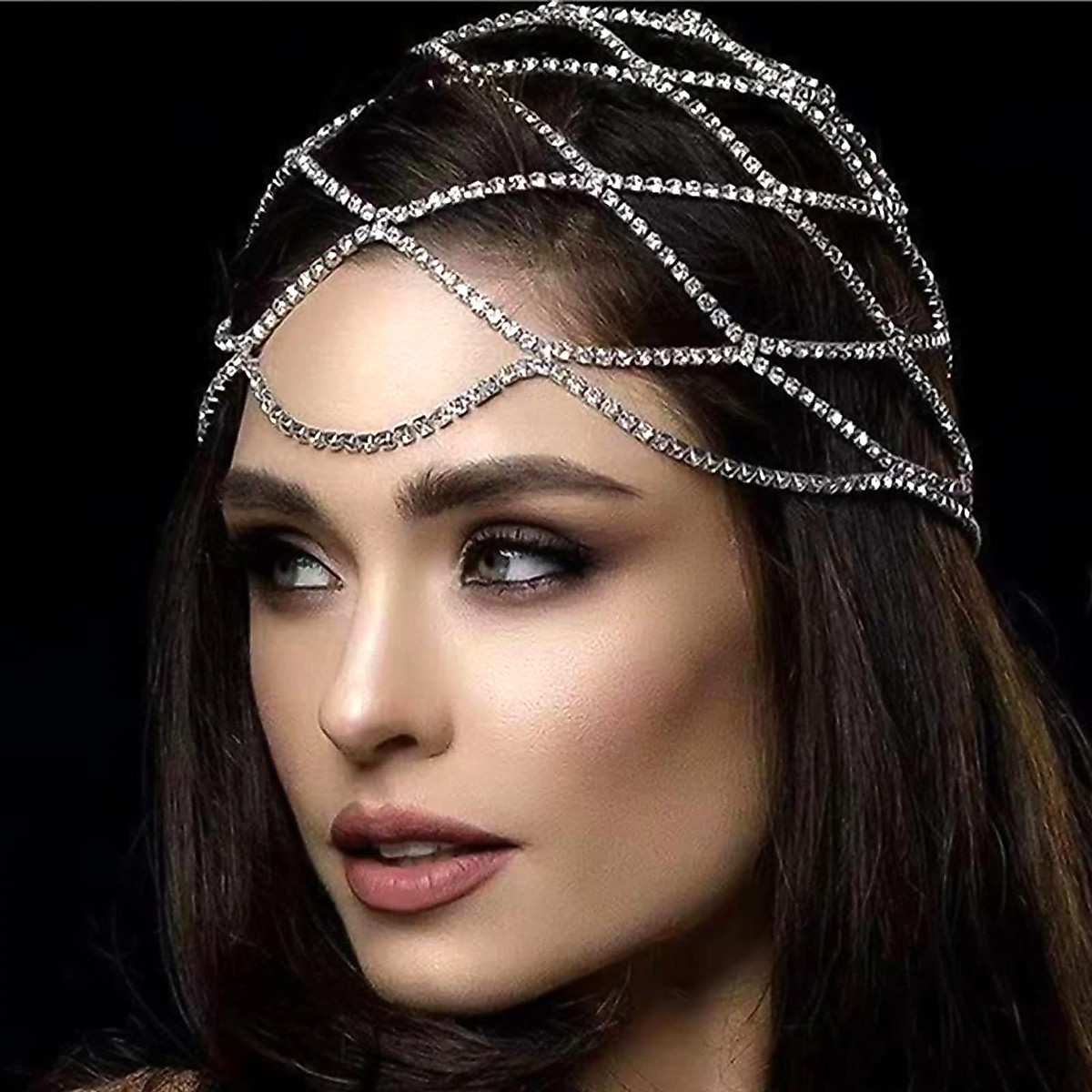 NAISKA Gold Rhinestone Headbands Chain Wedding Bride Crystal Headpieces Caps Vintage 1920S Party Flapper Hair Headband Jewelry Gatsby Hair Accessories for Women and Girls