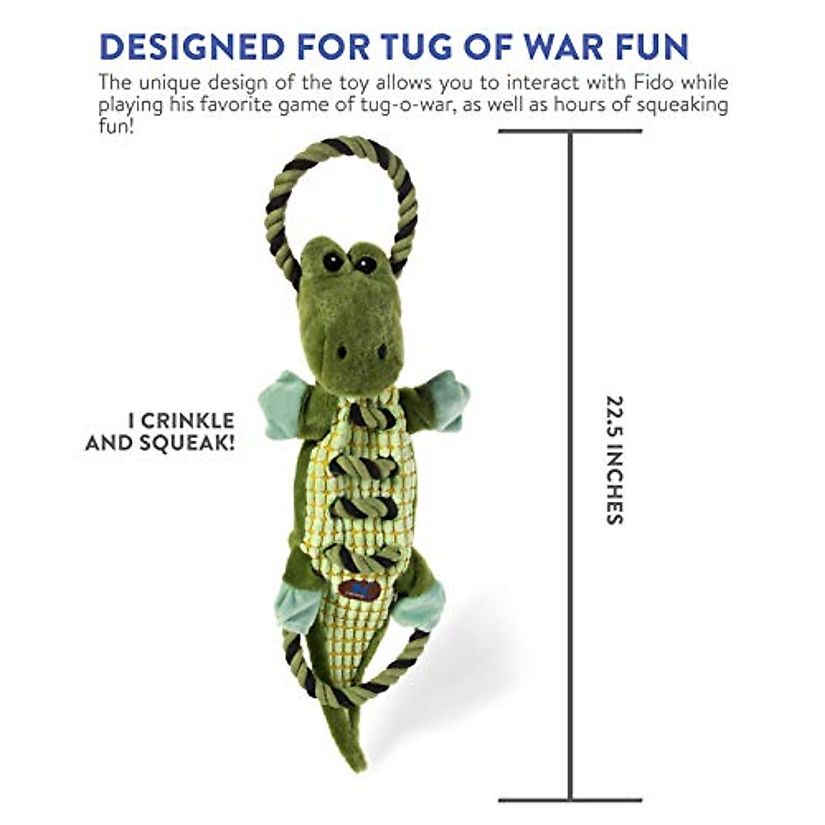 Charming Pet Ropes-A-Go-Go Gator Interactive Plush Squeaky Dog Tug Toy