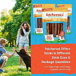 FETCHERONI Jumbo Bully Sticks for Dogs - 100% Beef, Rich Flavor - A Thick, Easily digestible Stick for Your Large Dog and Aggressive chewers -Dog Bully Sticks for Large Dogs (12 Inch, 5 Pack)