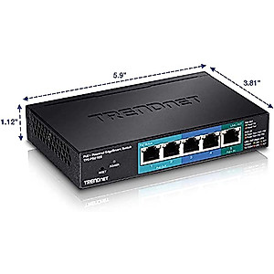 TRENDnet 5-Port Gigabit PoE+ Powered EdgeSmart Switch with PoE Pass Through, 18W PoE Budget, 10Gbps Switching Capacity, Managed Switch, Wall-Mountable, Lifetime Protection, Black, TPE-P521ES