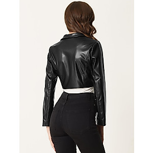 Allegra K Cropped Leather Jacket for Women's PU Casual Moto Jackets X-Large Black