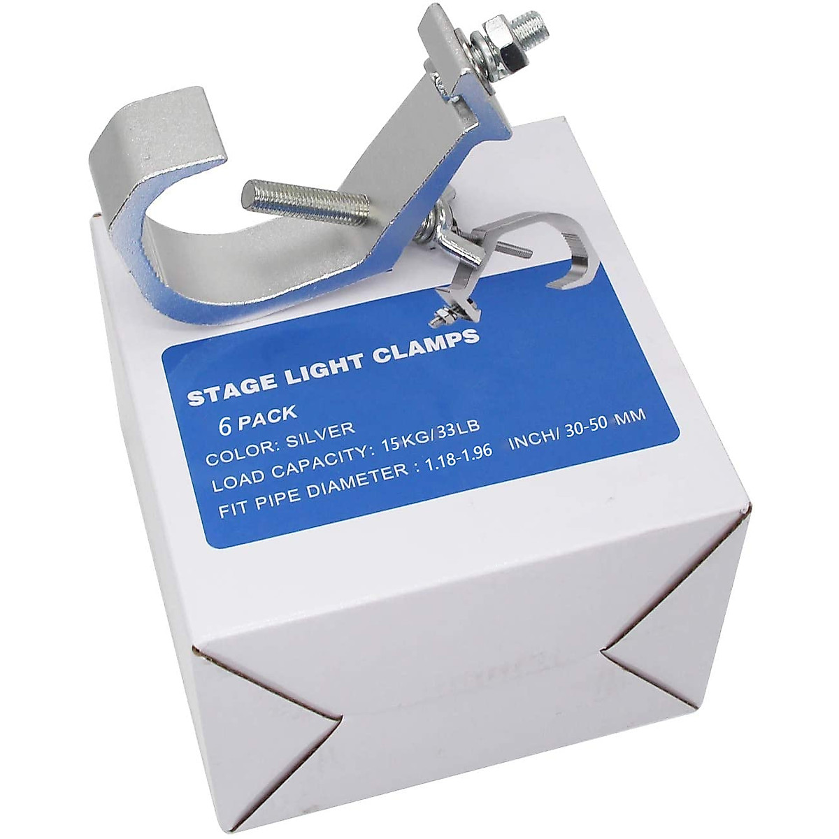 6 Pack Stage Light Clamp, Aluminum Alloy Truss Clamp, Stage Light Clamp Hook for DJ Lighting Par Lights Spot Lights, Fit for 1.18-1.96 Inch OD Pipe, Max Load 33 lbs