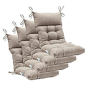 QILLOWAY Indoor/Outdoor High Back Chair Cushion,Tufted, Replacement Cushions - Pack of 4. (TAN/Grey)