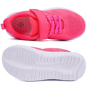 Toandon Little Kids Girls Sneakers Shoes Breathable Lightweight Athletic Sport Tennis Running Walking Fashion Knit Straps Non Slip Hook and Loop Closure Sneakers Pink Size 2