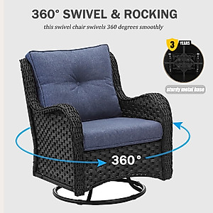 Outdoor Furniture Set, 3 Pieces Rattan Wicker Swivel Chair Coversation Set with Side Table