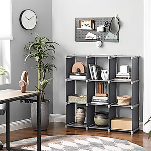 SONGMICS 9-Cube DIY Storage Shelves, Open Bookshelf, Closet Organizer Rack, Non-Woven Fabric Cabinet, Gray ULSN45GY
