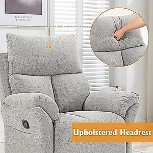 ANJ Overstuffed Recliner Chair - Manual Reclining Chairs for Adults Comfy Seat and Breathable Fabric Manual Single Sofa for Living Room (No Swivel/Rocker/Glider, Light Grey)
