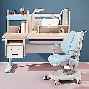 Articles for daily use Multifunctional Solid Wood Children's Study Desk and Chair Set, Simple Bookshelf Height Adjustable Student Writing Desk, Ergonomic Student Computer Desk