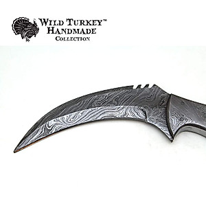 Wild Turkey Handmade Custom Damascus Fixed Blade Hunting knfie Horn Handle