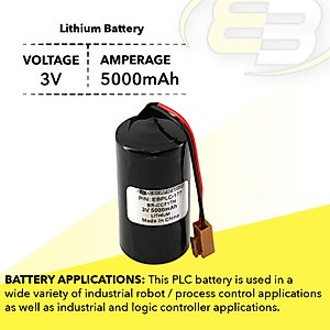 PLC Lithium 3V 2200mAh Computer Backup Battery, Replaces Ge Fanuc CNC 16i, CNC 18i, Cutler Hammer A20B-0130-K106, A98L-0031-0007, Dantona COMP-177, Energy+ BR-CCF1TH, Newark 25C3008, BR-CC7P