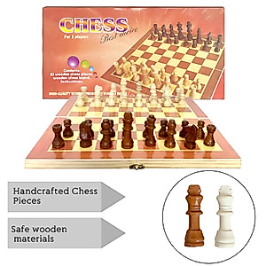 Subwaysds Chess Sets for Adults & Kids - 12''x12'' Wooden Chess Set,Portable Travel Mini Chess Set,Handmade Chess Board & Pieces,Foldable & Easy to Carry