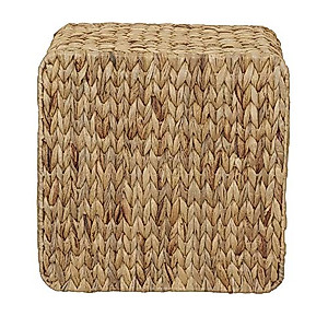 Household Essentials Woven Wicker Open Storage Basket with Stainless Steel Handle, Natural