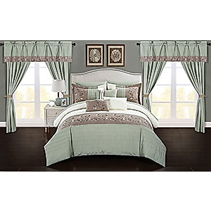Chic Home Sonita 20 Piece Comforter Set Color Block Floral Embroidered Bag Bedding-Sheets Window Treatments Decorative Pillows Shams Included, King, Sage