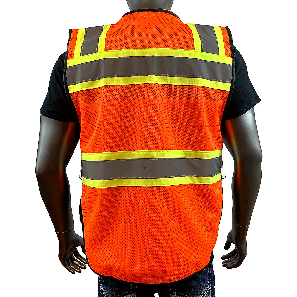 REXZUS (C Vest Mens Class 2 Black Series Safety Vest With Zipper and Utility Pockets Premium Black Series Surveyors Vest (Medium, Orange/Black)
