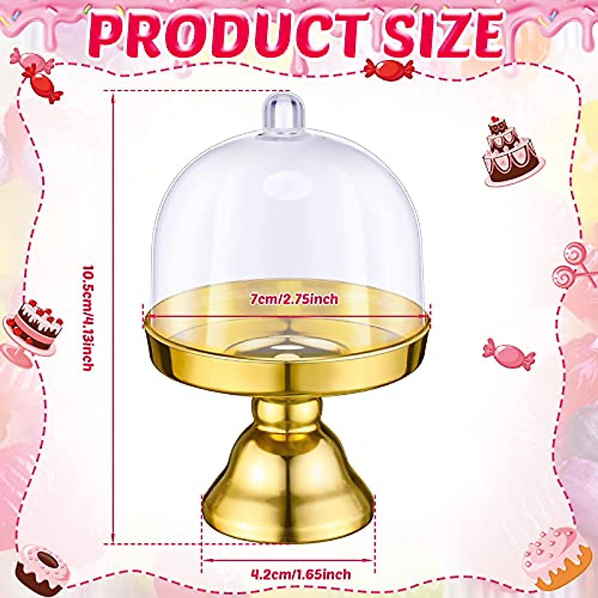 24 Pieces Plastic Mini Cake Stand with Dome Cover Chocolate Candy Cupcake Containers Dessert Display Plate with Dome Cover for Birthday Wedding Holiday Party Supplies (Gold, Transparent)