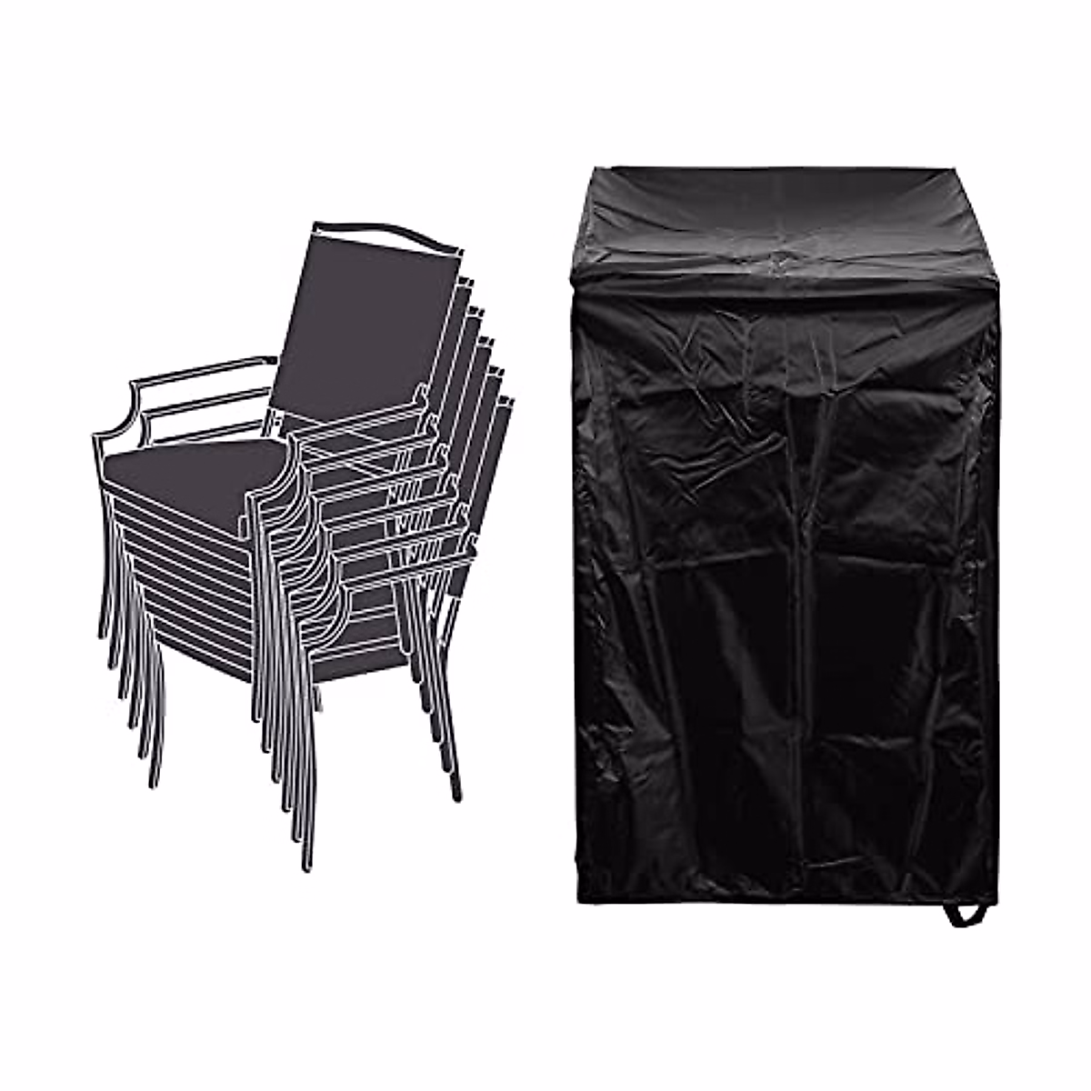 KVIPY Waterproof Pation Chair Cover, Lawn Patio Furniture Covers, Outdoor Furniture Fits, Patio Stackable Chair Covers, with Adjustable Hem Cord, for Easy Fitting (Black,A)