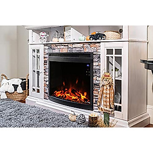 e-Flame USA Edmonton 28-inch Curved LED Electric Fireplace Stove Insert with Remote - 3-D Log and Fire Effect
