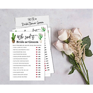 Inkdotpot Cactus Taco'bout Love 50-Pack He Said She Said Cards for Couples Funny Rehearsal Dinner Who Said it Question Bridal Shower Engagement Party Game Ideas