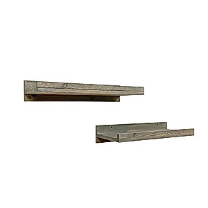 del Hutson Designs 24 Inch Rustic Luxe Farmhouse Solid Natural Pine Wood Wall Mount Display Picture Ledge Floating Shelf Pair, Gray (Set of 2)