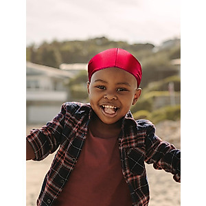 8 Pieces Satin Baby Durags Kids Satin Durag Caps Headwraps with Long Tail and Wide Straps for 360 Waves (Dark Color)