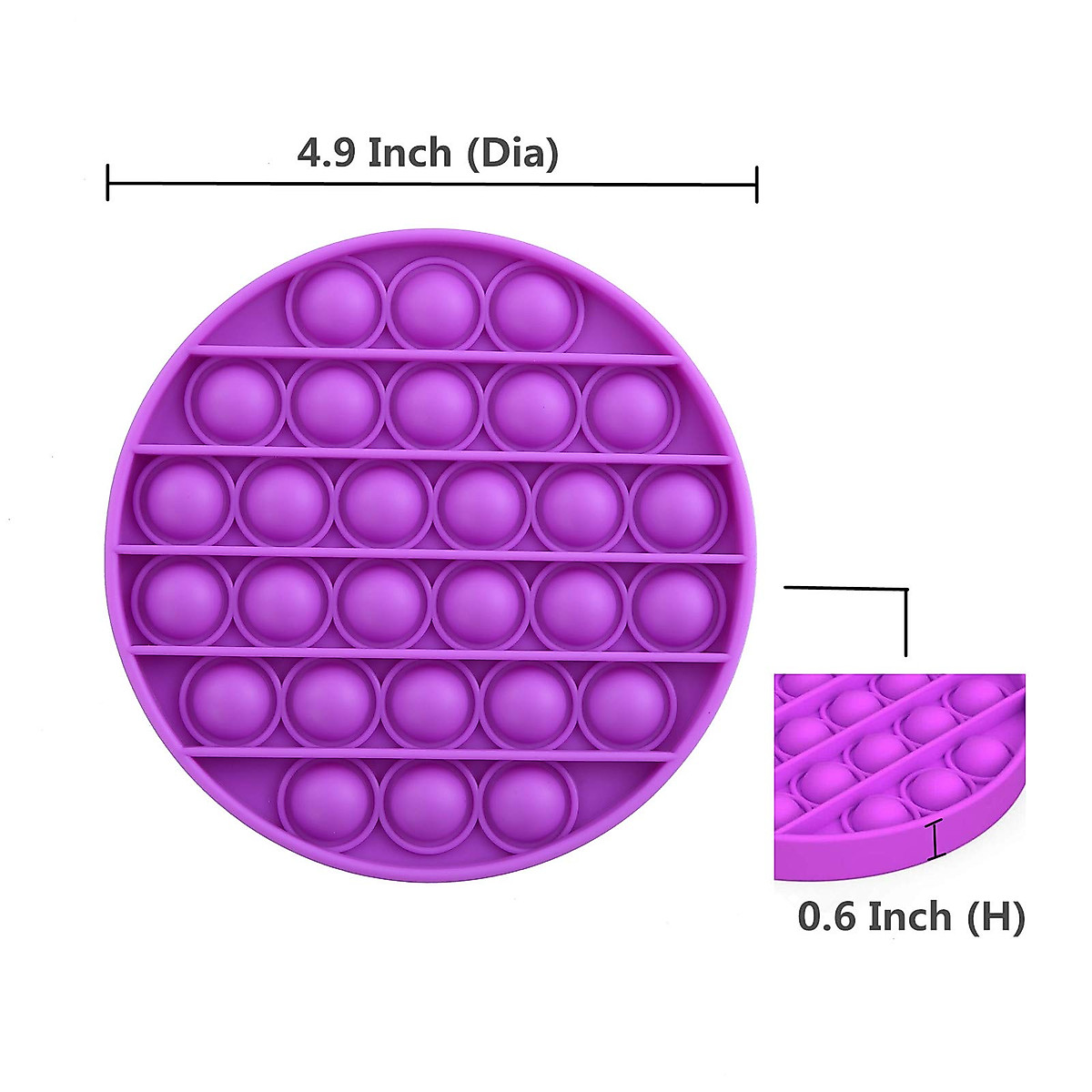 Mirenlife 5 Packs Pop Sensory Fidget Toys, Push Bubble Fidget Sensory Toys, Silicone Pressure Relieving Toys, Silicone Squeeze Sensory Toys, Round