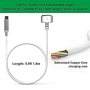 USB C to Magnetic 2 T Tip Adapter Charging Cable for MacBook Air Pro Charger 85w, USB-C to Magnetic T-Head 5 Pin Charge Cord for MacBook 11inch 13inch After 2012, Fit for 60w 45w