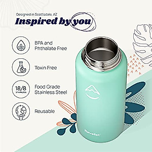 Revelist Sports Water Bottle - 32 Oz, 3 Lids (Straw Lid, Spout & Screw Top) with Boot, Vacuum Insulated Stainless Steel, Double Walled, Reusable Water Flask, Metal Canteen - Cool Mint