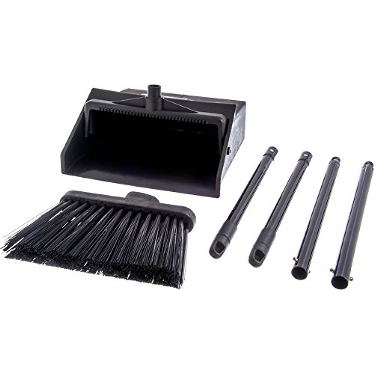 Carlisle FoodService Products Duo-Pan Upright Dust Pan and Broom Broom Set with Clip for Floor Cleaning, Restaurants, Office, And Janitorial Use, Plastic, 36 Inches, Black