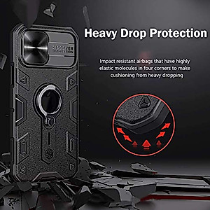 CloudValley Compatible with iPhone 12, 12 Pro Case with Camera Cover & Kickstand, Slide Lens Protector + 360° Rotate Ring Stand, Black Armor Style, Impact-Resistant, Shockproof, Protective Bumper