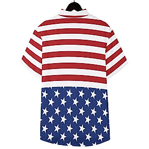 Cerburny Hawaiian Shirt for Men Short Sleeve Button Down Red American Flag Mens Casual Summer Beach Printed Shirts