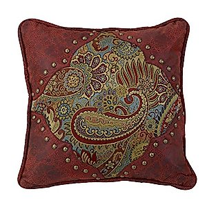Paseo Road by HiEnd Accents | San Angelo Decorative Pillow, 18x18 inch, Red, Paisley Pattern, Western Rustic Traditional Farmhouse Style