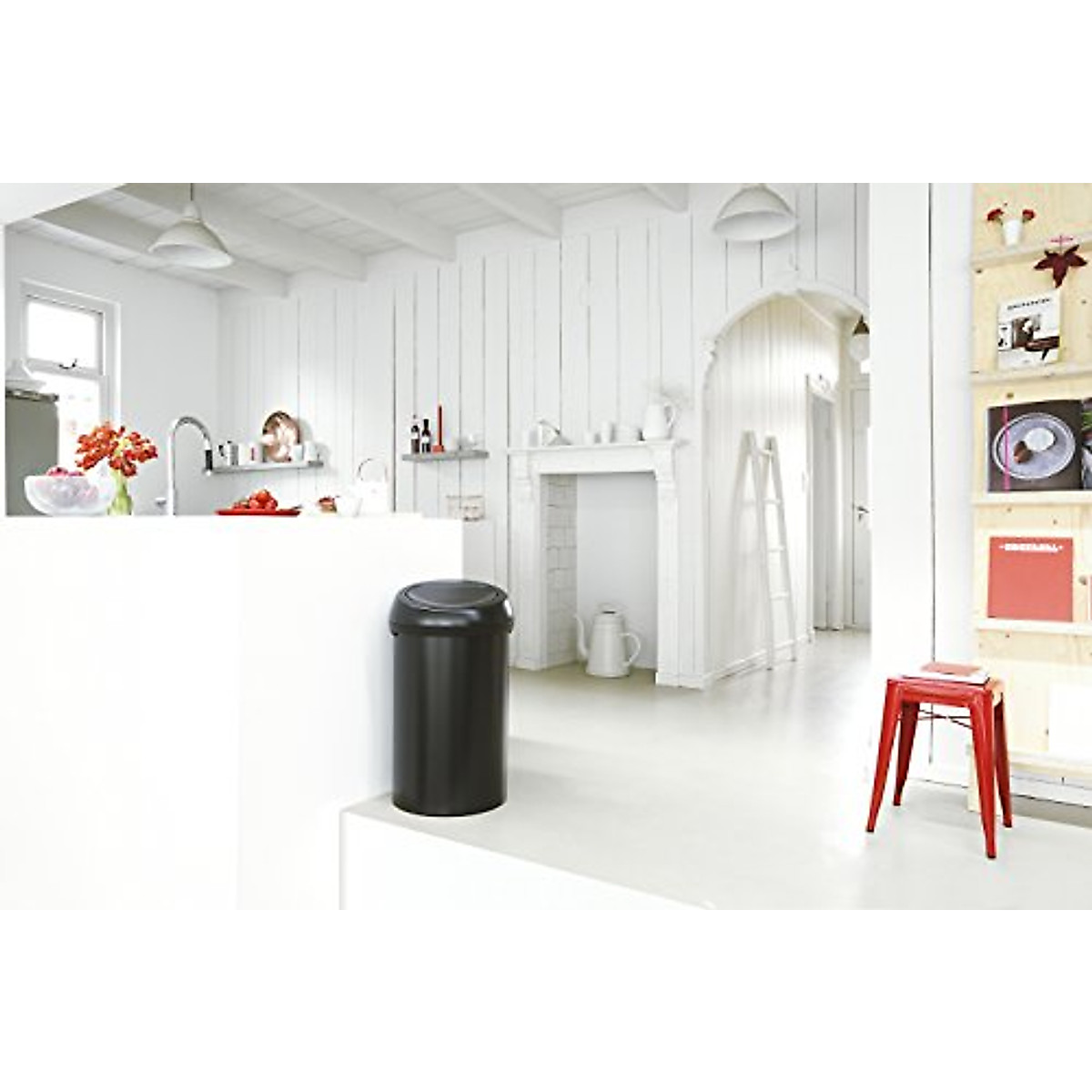 Brabantia 16 Gallon Large Kitchen Touch Top Trash Can (Matt Black) Removable Lid, Soft-Touch Open Garbage Can