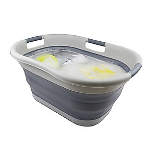SAMMART 40L (10.5 gallons) Collapsible Plastic Laundry Washing Tub - Foldable Pop Up Laundry Basket/Hamper - Portable Washing Tub - Pop Up Saving (Grey/Dark Grey)