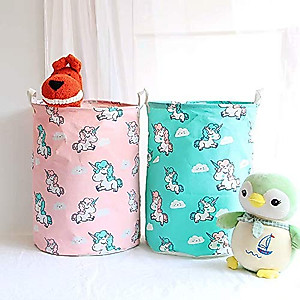 Unibedding 2 Pack Canvas Storage Baskets Large Unicorn Storage Hampers for Girls Kids Room Baby Nursery Collapsible Convenient Home Organizer Containers, Pink Teal Blue