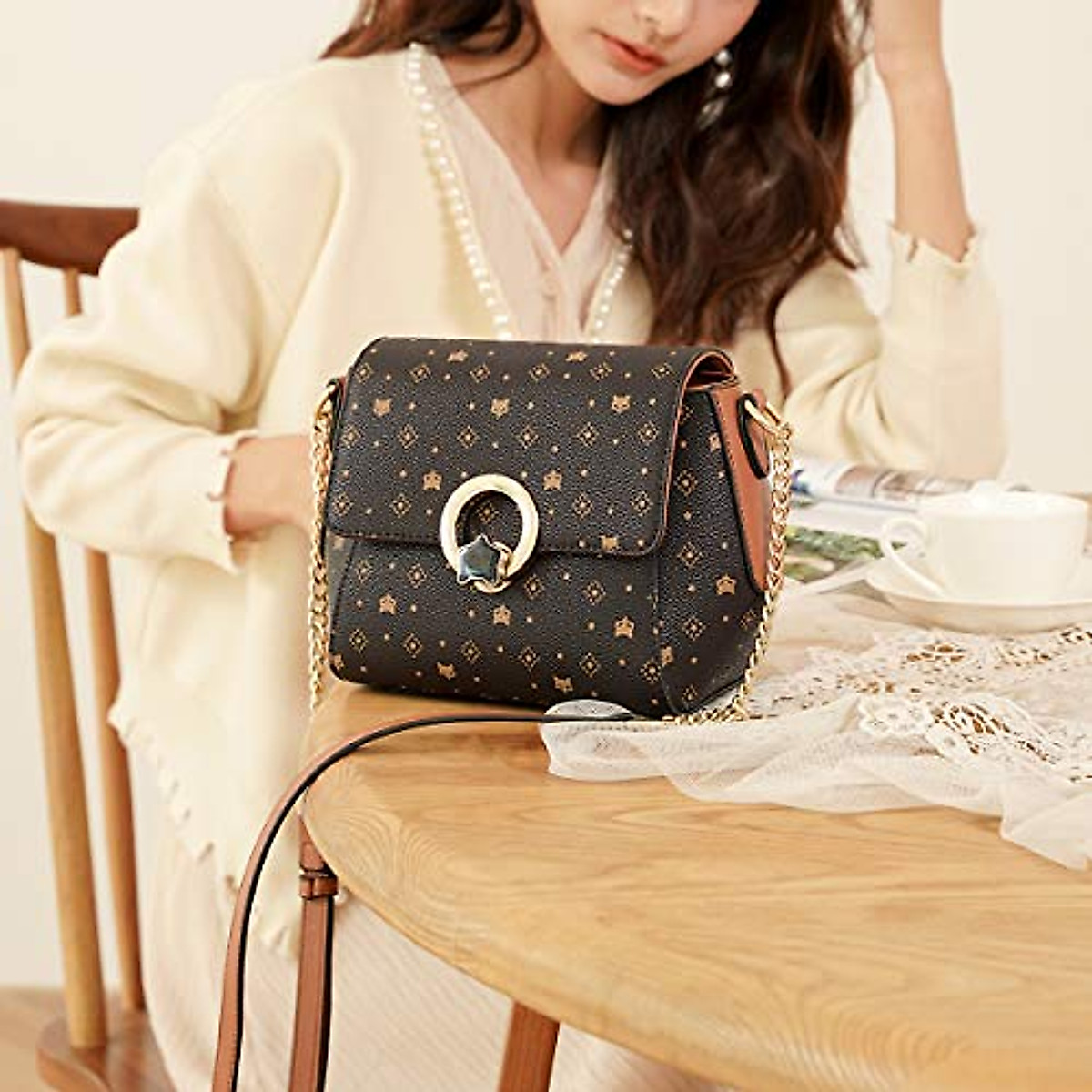 FOXLOVER Mini PVC Leather Crossbody Bag for Women Small Chain Shoulder Bags Purses for Ladies Signature Handbags