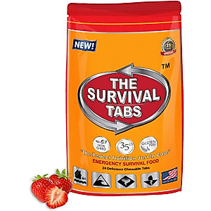 Survival Tabs 2 Day 24 Tabs Emergency Food Survival Food Meal Replacement MREs Gluten Free and Non-GMO 25 Years Shelf Life Long Term Food Storage - Strawberry Flavor
