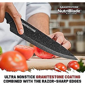 Granitestone Nutriblade 6 Piece - Ultra Sharp, PFOA-Free Stainless Steel Blades, Kitchen Knife Set, with Nonstick Granite Coating, Easy-Grip Handle, Dishwasher-safe