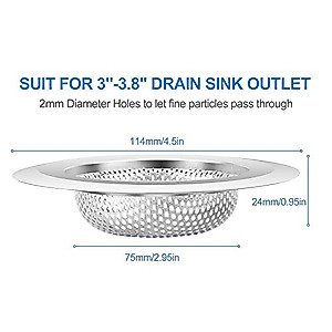 Rahano Kitchen Sink Strainer, Stainless Steel Drain Filter, Anti-Clogging Sink Drain Strainer, Basket Catcher With Large Wide Rim 4.5 inch Diameter, For Most Sink Drains, Dishwasher Safe